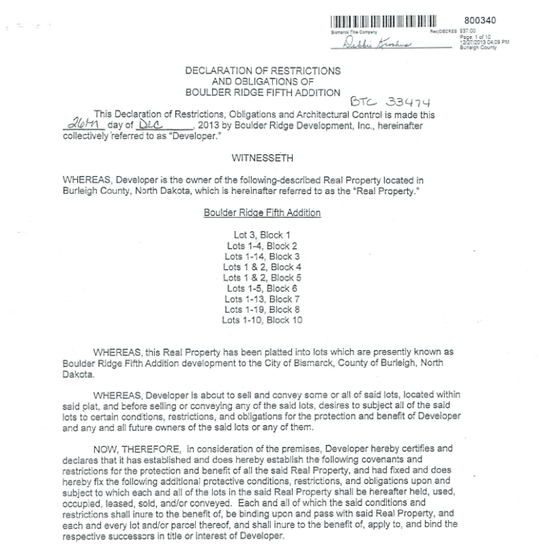 5th Covenants – Boulder Ridge Home Owners Association